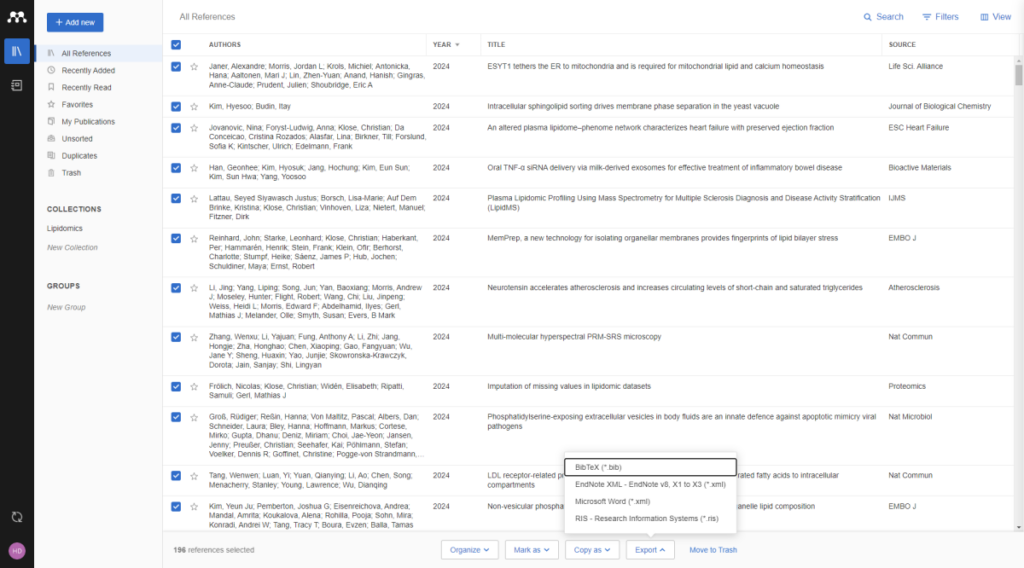 How to export your scientific library.