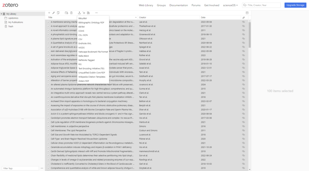 How to export your scientific library.